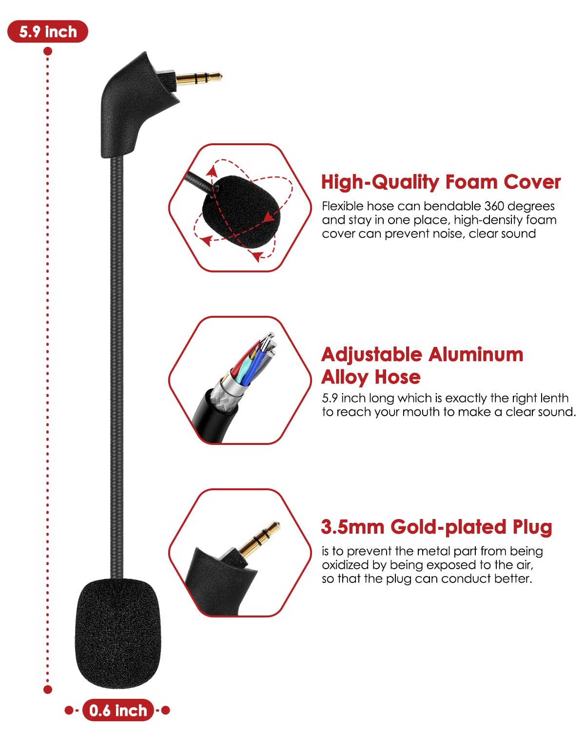 AKKE Cloud 2 II Replacement Mic - 3.5mm Detachable Game Microphone for Cloud 2 II Gaming Headsets