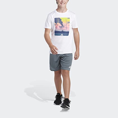 adidas Boys' Short Sleeve Cotton Graphic Novelty T-Shirt, White, Small (8)