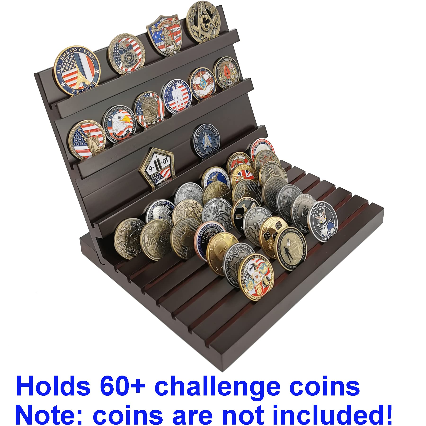 Strugglejewelry Challenge Coin Display Stand Military Coin Holder Wooden Rack Holds 60-65 Coins