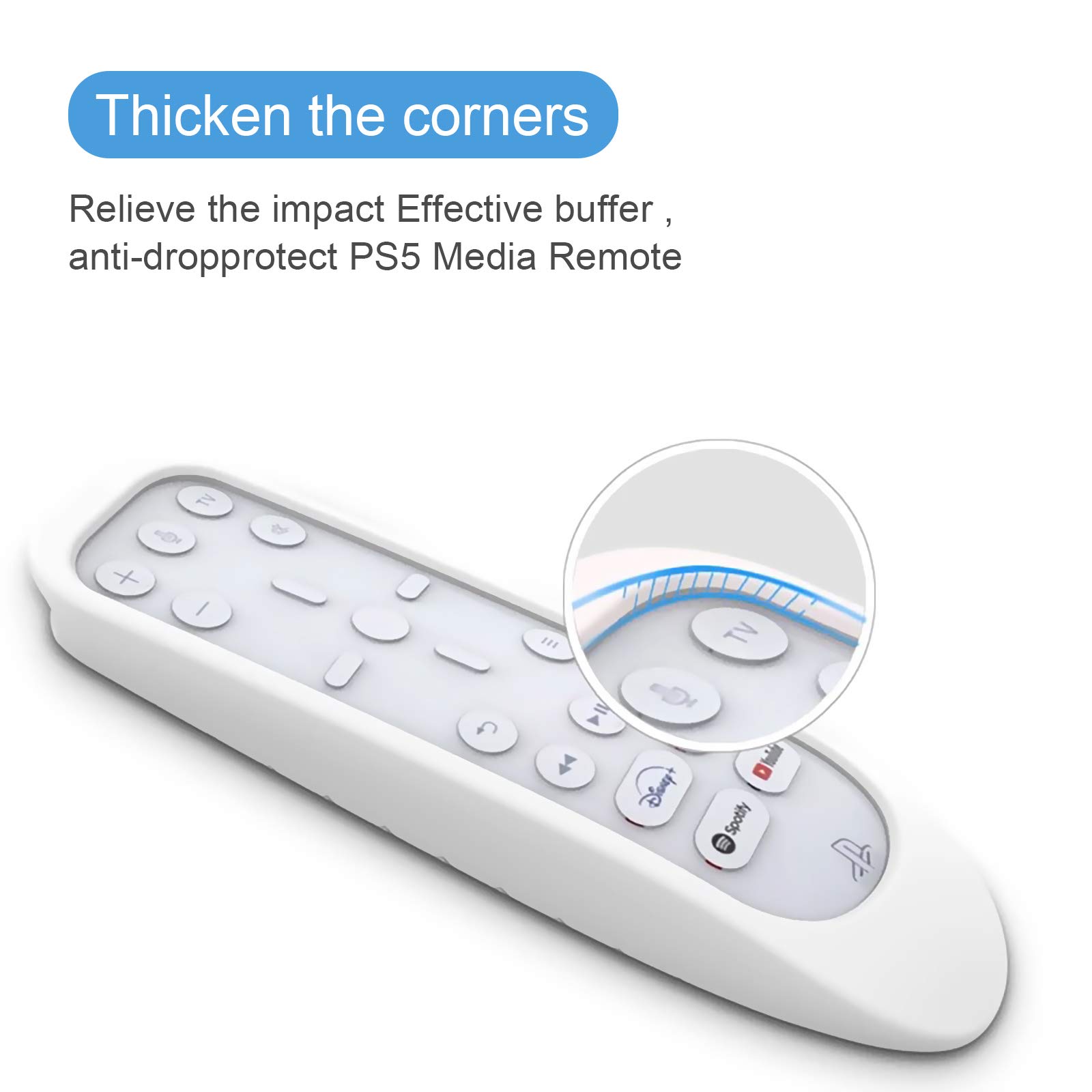 AKNES Silicone Cover for Playstation 5 Media Remote, Protective Skin Sleeve Case for PS5 Remote Control, with Hand Strap, Shockproof, Anti-Slip, Skin-Friendly,Bumper Back Cover - White