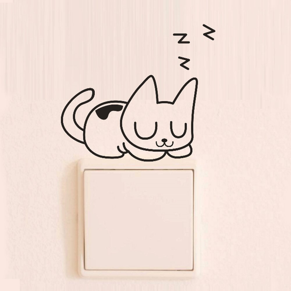Removable Switch Sticker, 4 Pcs Cute Black Sleeping Cats Cartoon Wall Sticker, Light Switch Decor Decals, Family DIY Decor Art Car Stickers Home Decor Wall Art for Kids Living Room Office Decoration