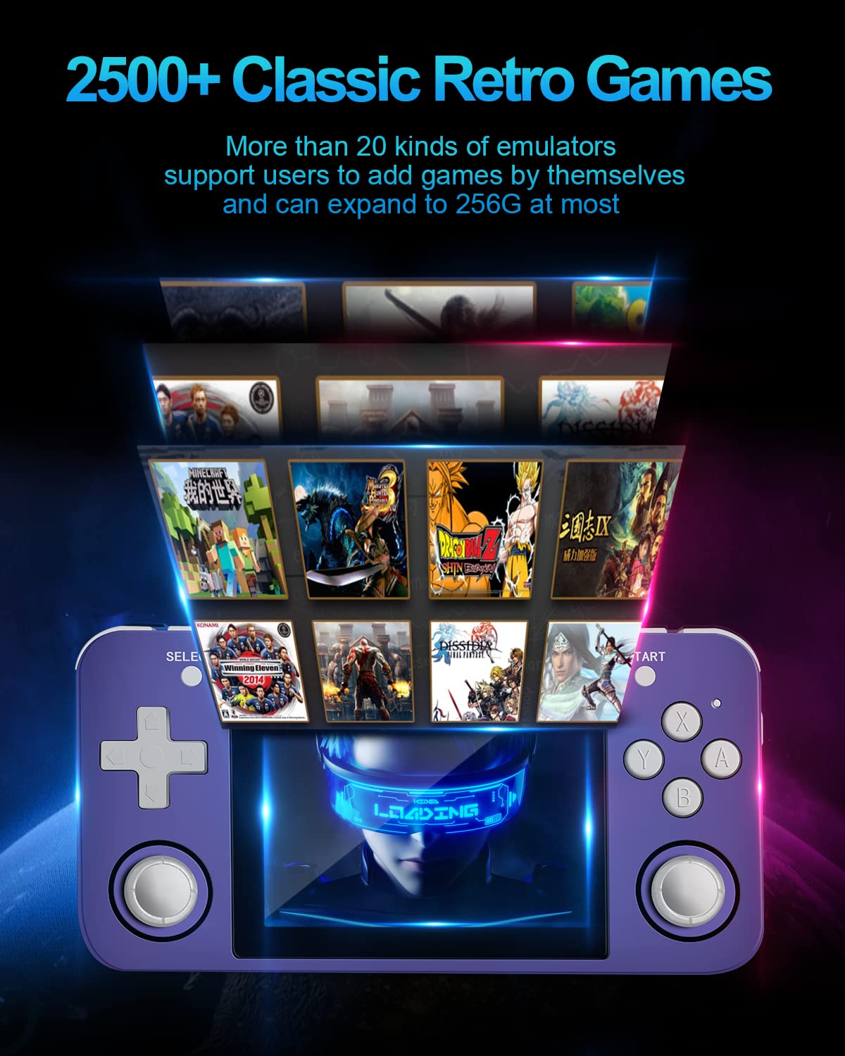 RG351P Handheld Game Console, Retro Game Console Open Linux System 3.5 Inch IPS Screen, Portable Game Console with 64G TF Card and 2500+ Video Game Classic Games 3500mAh Battery (Purple)