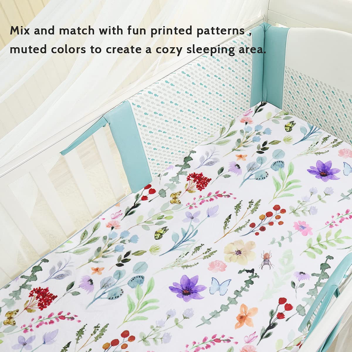 Baby Soft Crib Sheet and Baby Minky Blankets with White Watercolor Floral