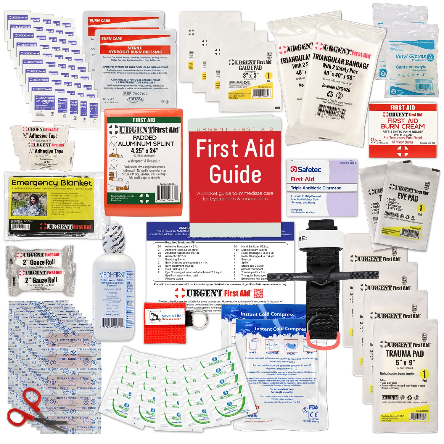 OSHA & ANSI First Aid Kit Refill/Upgrade, 50 Person, 208 Pieces, ANSI 2021 Class B - Includes Splint, Tourniquet, Tools, Single dose and More: Fill Your kit or use to Upgrade to Current regulations…