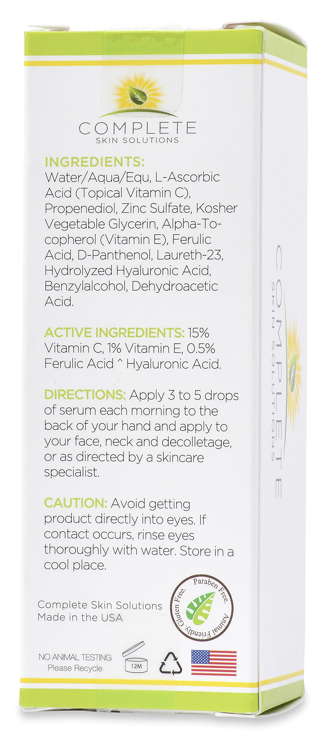 Natural Vitamin C E Serum with Ferulic and Hyaluronic Acid 1 oz