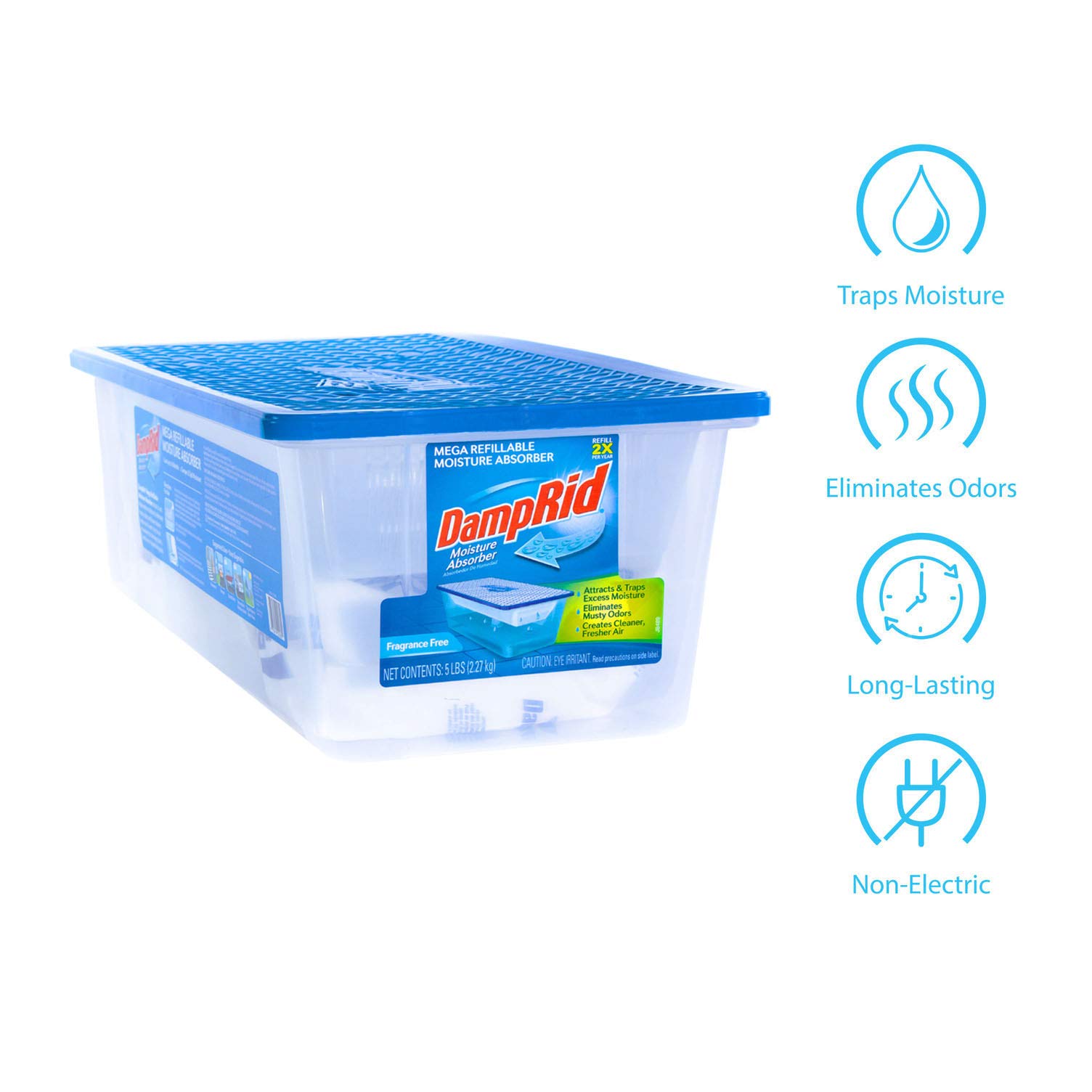 DampRid - Fragrance Free Mega Refillable Moisture Absorber - (5 lb.) - Traps Moisture in Basements & Large Areas for Fresher, Cleaner Air