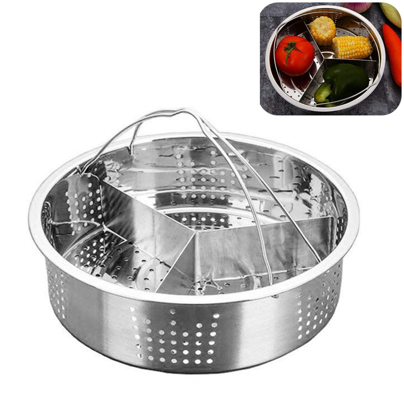beiyoule Stainless Steel Steamer Basket Rack - Steamer Holder Trio Separator Set, Vegetables Steaming Stand for Pressure Cooking