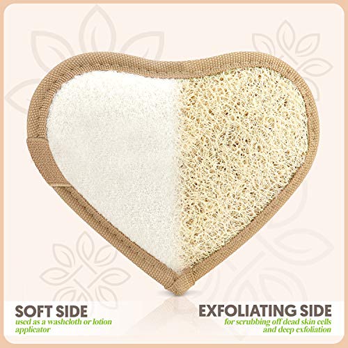 Premium Exfoliating Heart Shaped Loofah Pad Body Scrubber Made with Natural Egyptian Shower Loufa Sponge That Gets You Clean, Not Just Spreading Soap (2 Pack)