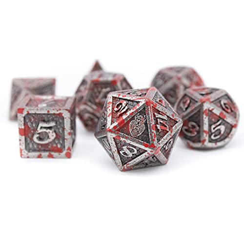 HEIMDALLR Metal DND Dice Set 7 pcs - Dragonhide Design, 16mm Size, Logo on D20; Metal Dice Set & Dice Box; D&D Dice Set D&D (Dungeons and Dragons Dice Set) - Jormungandr Series (Stonetail)