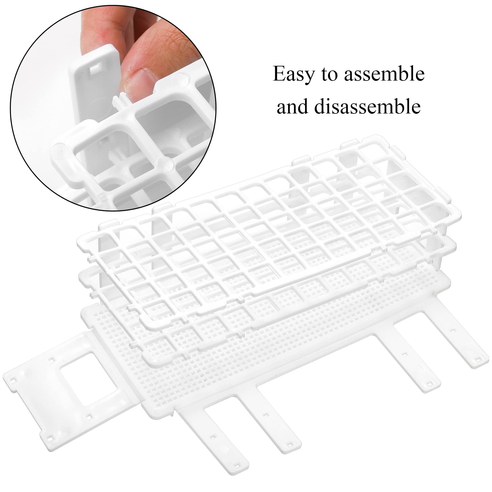 Bekith 8 Pack Plastic Lab Test Tube Rack for 16 mm Tubes, Holds 60, Detachable, White
