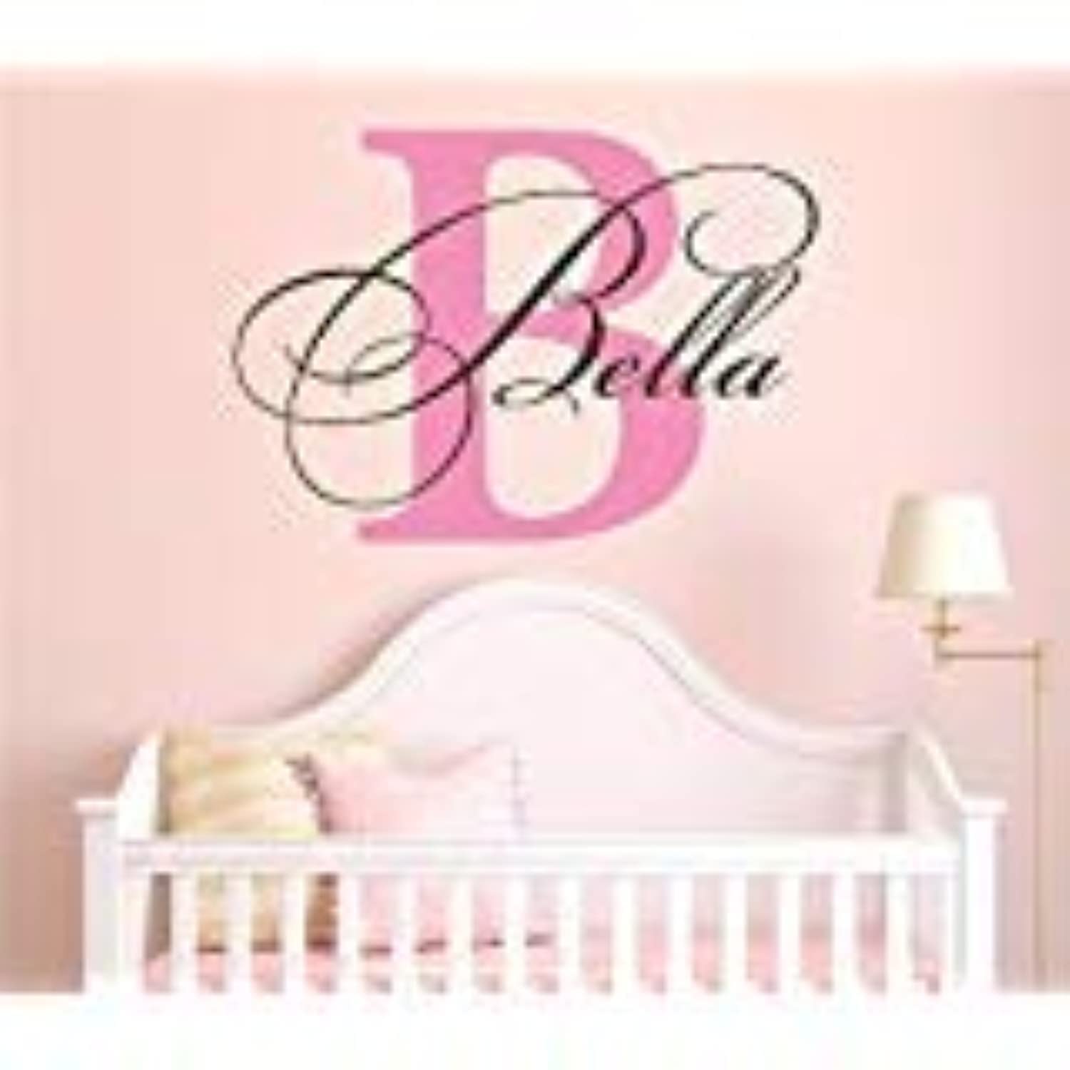 Nursery Custom Name and Initial Wall Decal Sticker 20" W by 14" H, Girl Name Wall Decal, Girls Name, Wall Decor, Personalized, Girls Name Decor, Nursery Bedroom Baby Decor Plus Free Hello Door Decal