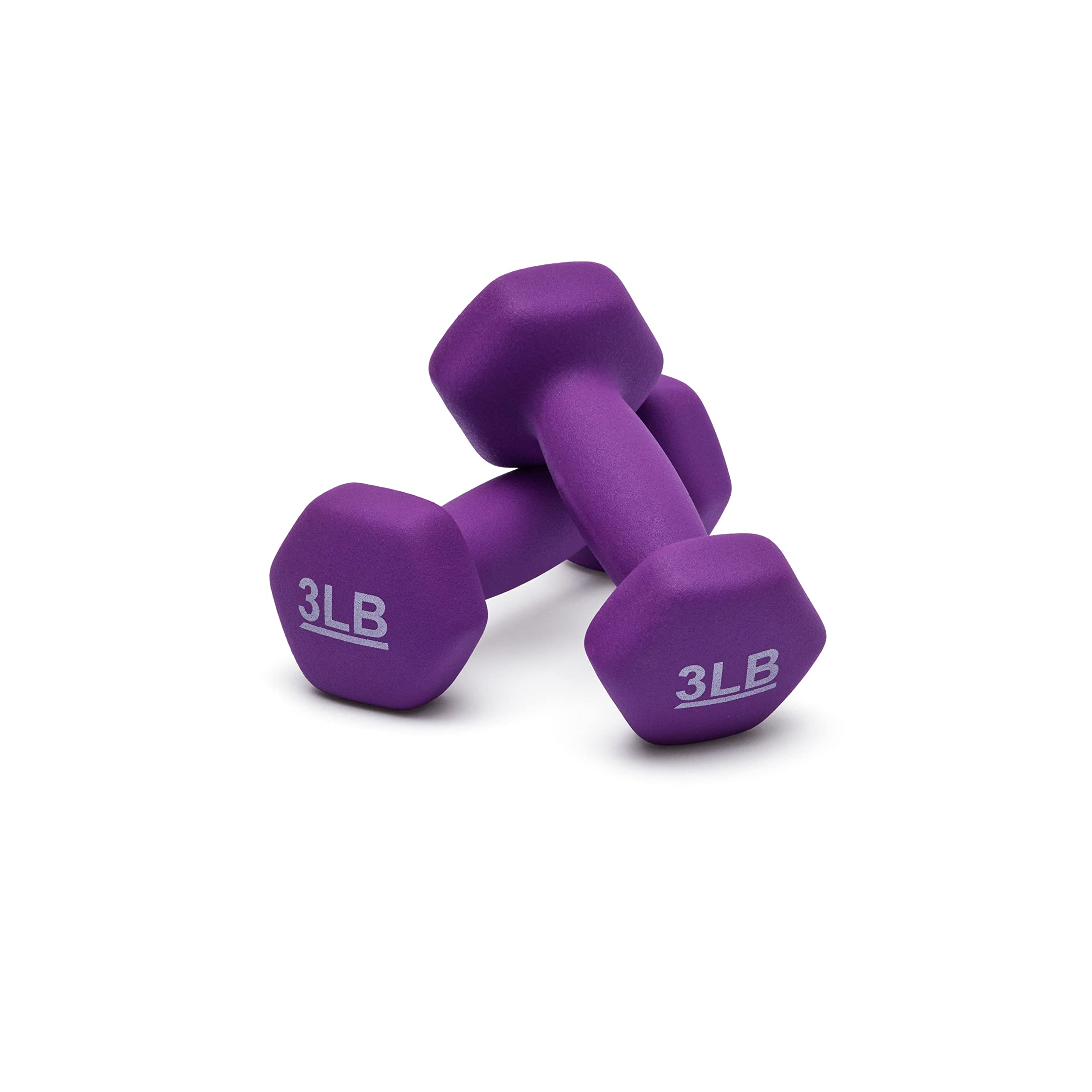 Amazon Basics Extra Thick Exercise Yoga Gym Floor Mat with Carrying Strap - 74 x 24 x .5 Inches, Purple & Neoprene Hexagon Workout Dumbbell Hand Weight, 3-Pound, Purple - Set of 2