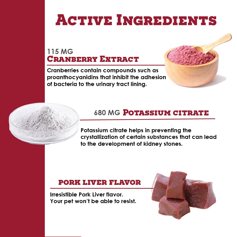 K-Plus Potassium Citrate Plus Cranberry Supplement for Dogs - UTI Remedy Chewable Tablets - Supports Bladder Health - for Every Dog Breed, 200 Chewable Tablets