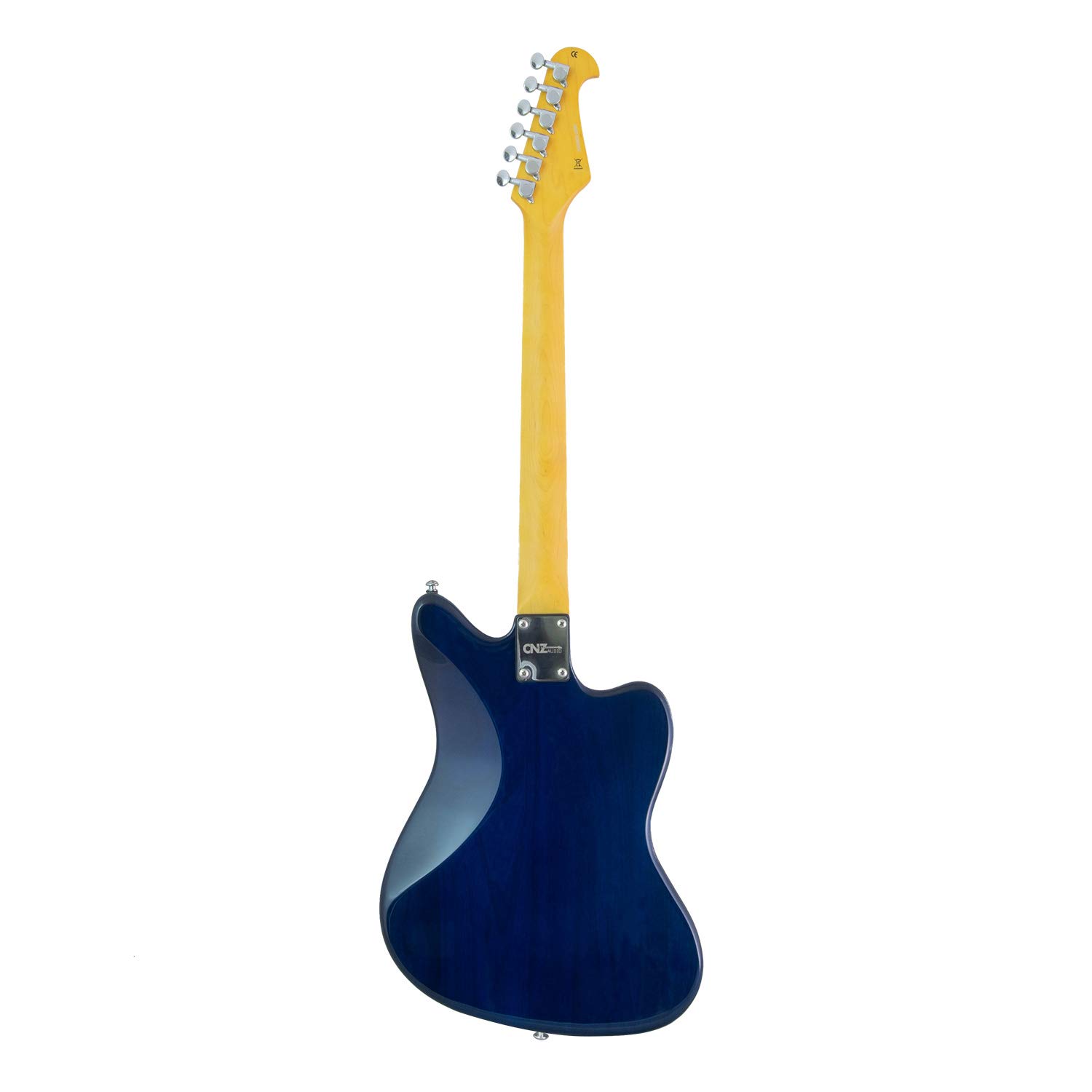 CNZ Audio JM Electric Guitar - Left Handed - Transparent Midnight Blue, Amber Maple Neck, Rosewood Fingerboard, Ivory Pickups & 3ply Tortoise Pickguard