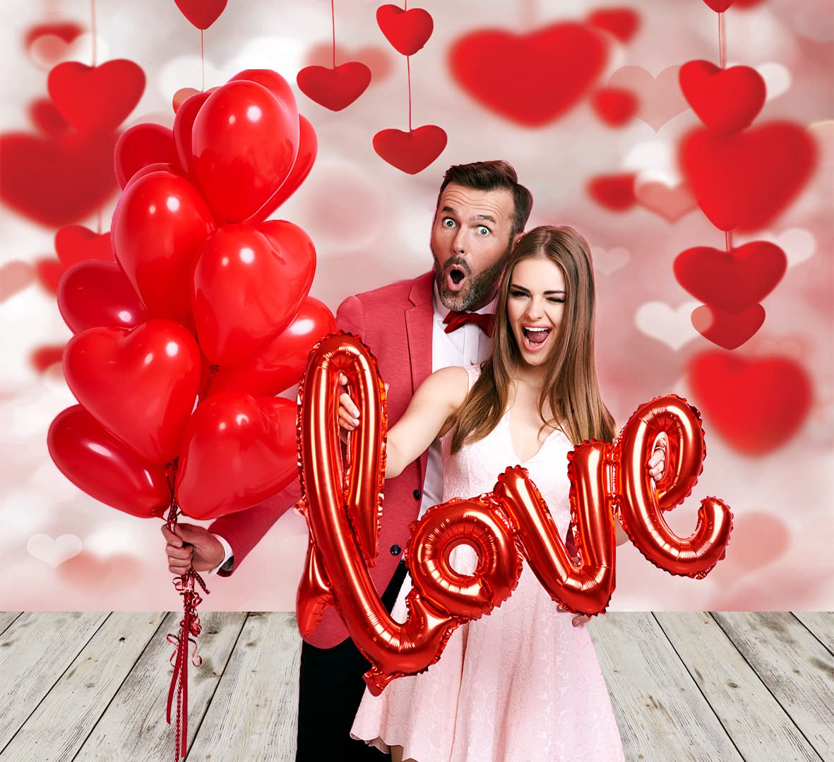 WOLADA 5x7FT Valentine's Backdrop for Photography Valentine's Day Backdrop Rustic Wood Red Love Heart Backdrop Romantic Love Theme Backdrop Engagement Wedding Party Decoration Photo Backdrop 10870
