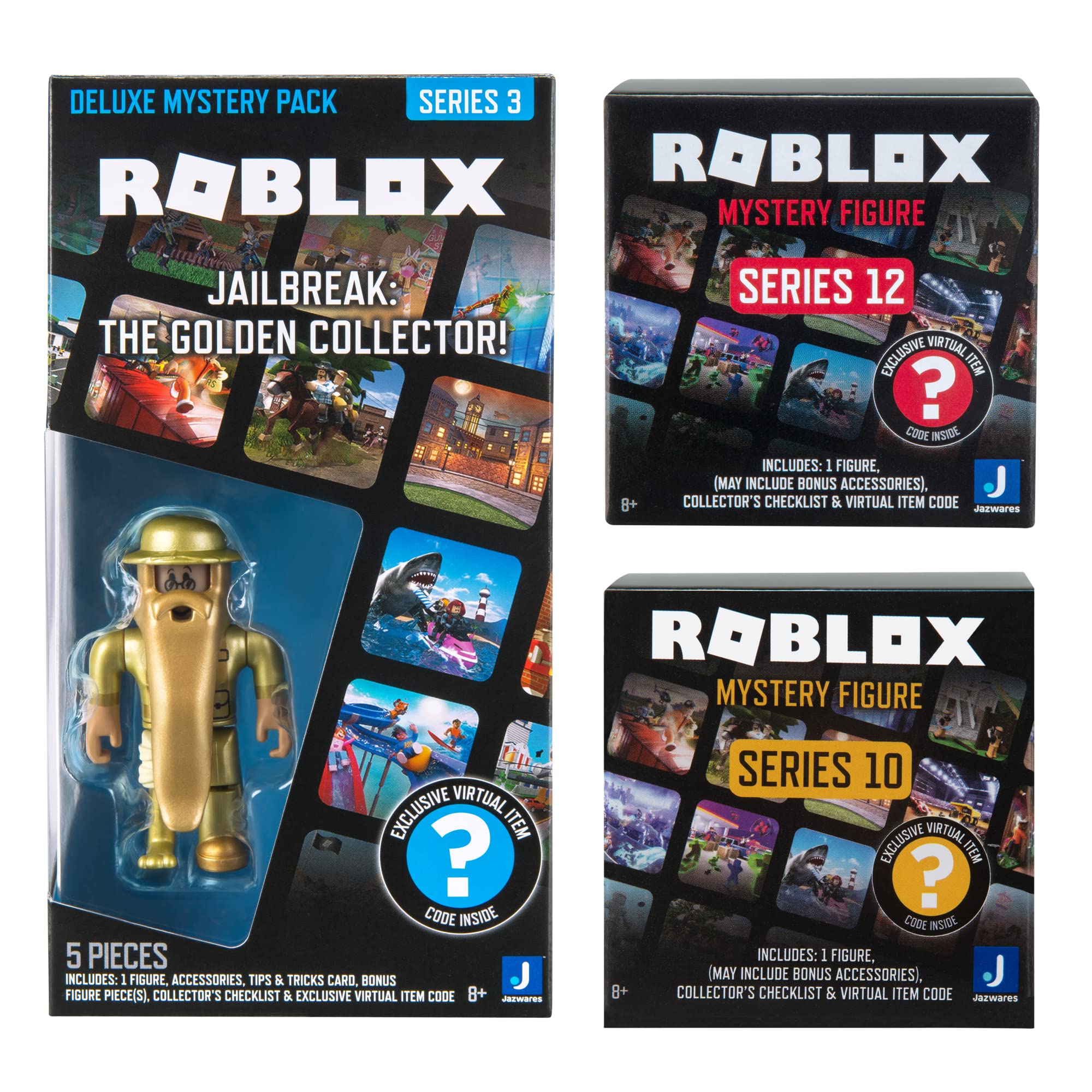 Roblox Action Collection - Jailbreak: The Golden Collector! + Two Mystery Figure Bundle [Includes 3 Exclusive Virtual Items]