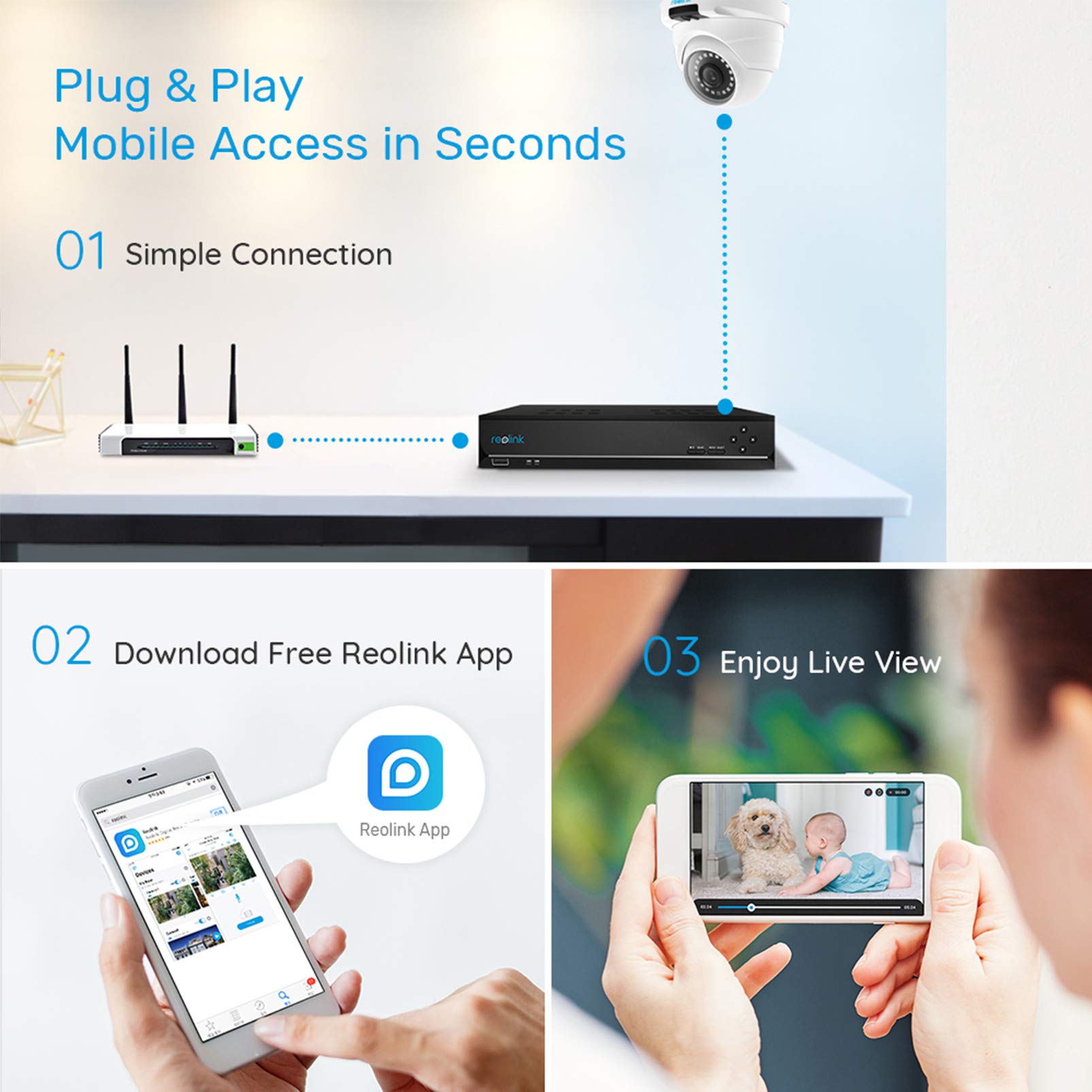 REOLINK 4MP 8CH PoE Security Camera System, 4pcs Wired 1440P Security IP Camera for Indoor and Outdoor, 4K 8CH NVR with 2TB HDD for 24-7 Recording RLK8-420D4