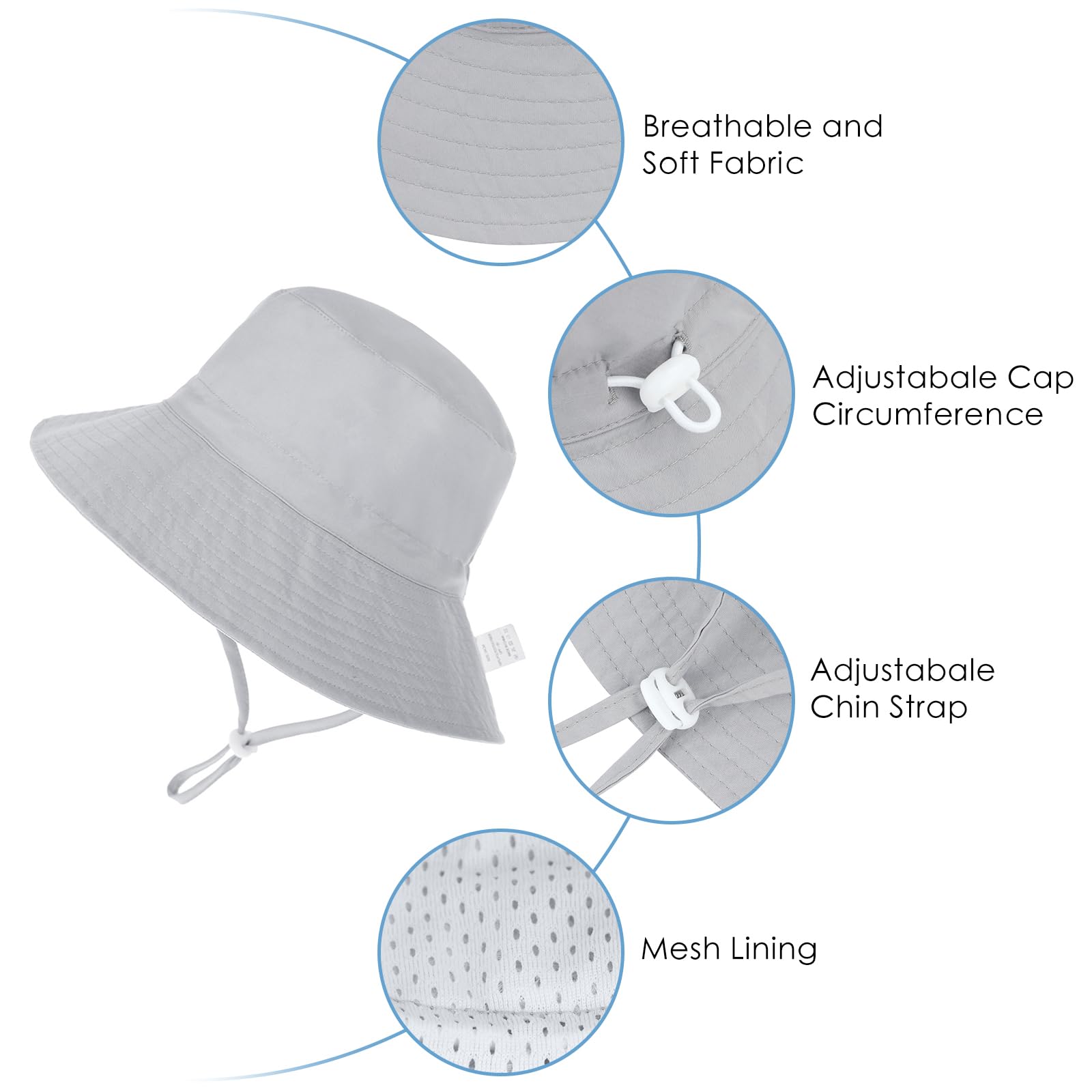 Baby Sun Hat Toddler Beach Summer Hats UPF 50+ for Baby Girl Boy Adjustable Cap White 6-12 Months