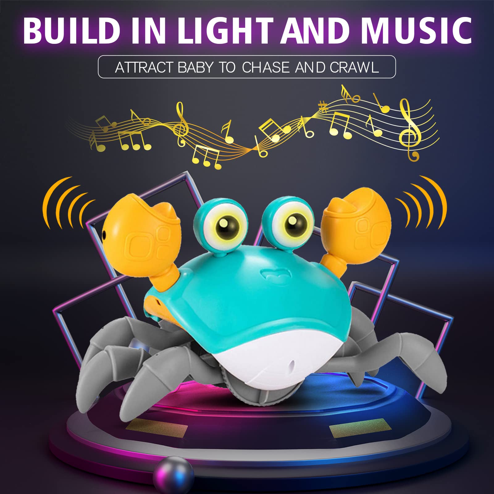 DASDSA Crawling Sensory Tummy time Toys for 1 Year Old boy Girl,Walking Crab Baby Toys Moving Dancing with Music and Light,Avoid Obstacles, Interactive Development