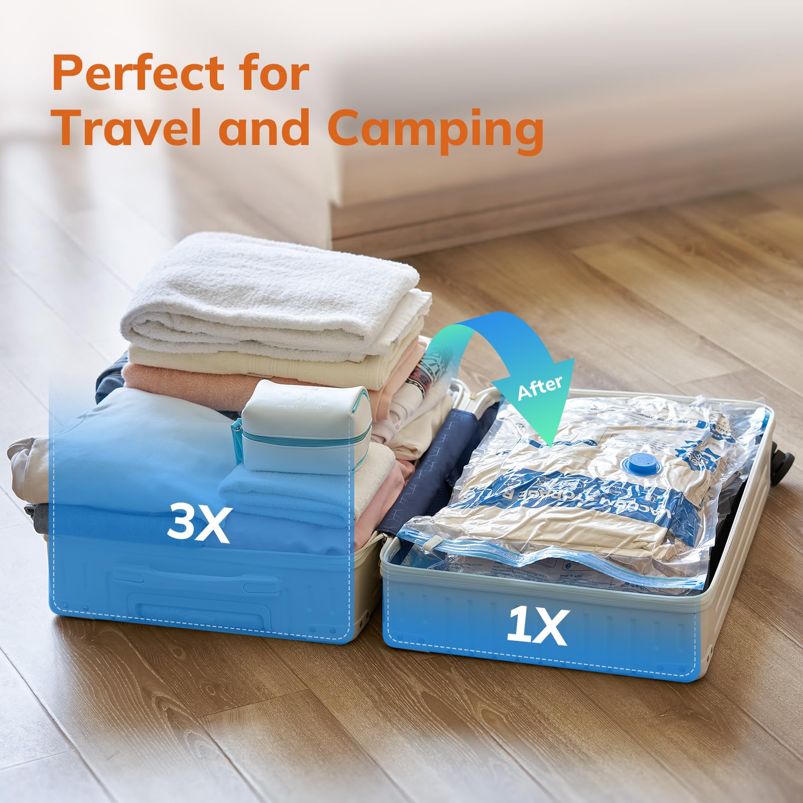 Vacuum Luggage Storage Bags with Cordless Electric Portable Pump, Double Zipper Sealed Space Saver Bag, Compression for Clothes, Bedding and Travel Essentials(12 Pack Comb)