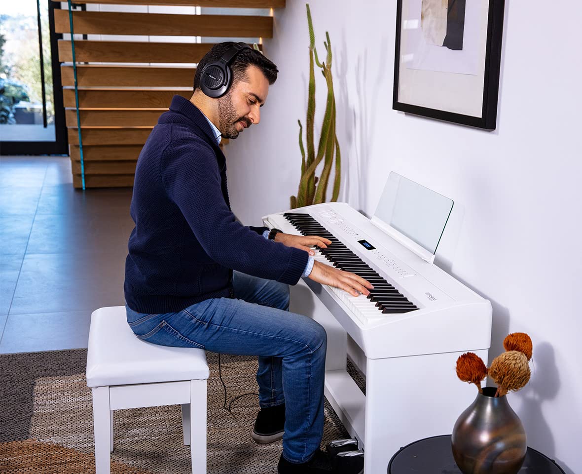 Roland FP-60X 88-Key Digital Piano - White Bundle with Roland KSC-72 Stand, Roland KPD-90 Three Pedal Unit, Bench, Instructional DVD, Online Piano Lessons, and Austin Bazaar Polishing Cloth