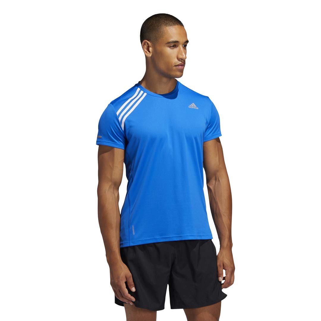adidas Men's Run It Tee 3-Stripes Glory Blue/White Medium