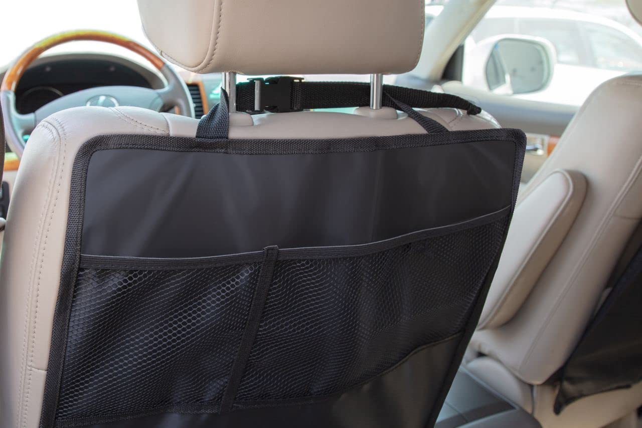 OxGord Kick Mats Seat Protector with Storage Organizer Pocket- 2 Pack - Universal Fit for Car, Truck, SUV, or Van - Rear Auto Bucket Seat Upholstery Protective Cover