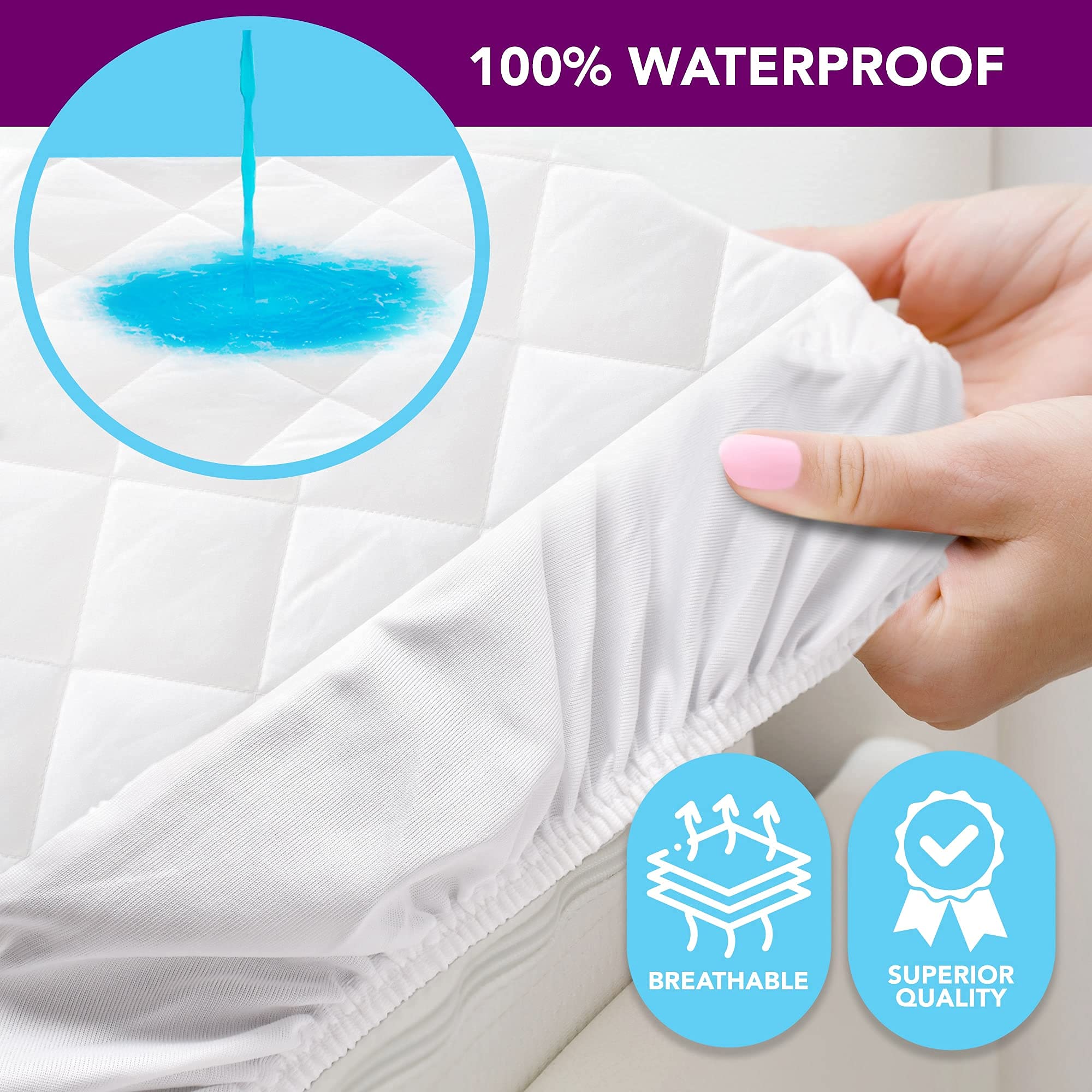 VENNETI Crib Mattress Cover - Cotton Waterproof Mattress Protector - Premium Quality Hypoallergenic and Breathable Fabrics - Soft and Comfortable - Standard Dimension (Portable Crib)