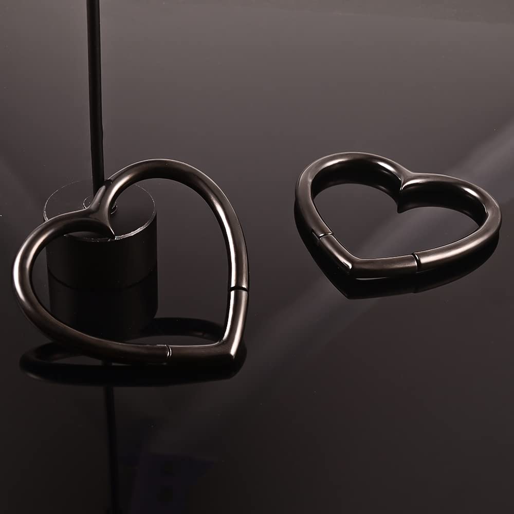 Atomhole 2PCS Ear Weights Hypoallergenic Heart Ear Hangers for Stretched Ear Gauges Plugs,316 Stainless Steel Body Jewelry Piercing Tunnel Expander (6mm(2G), Black)