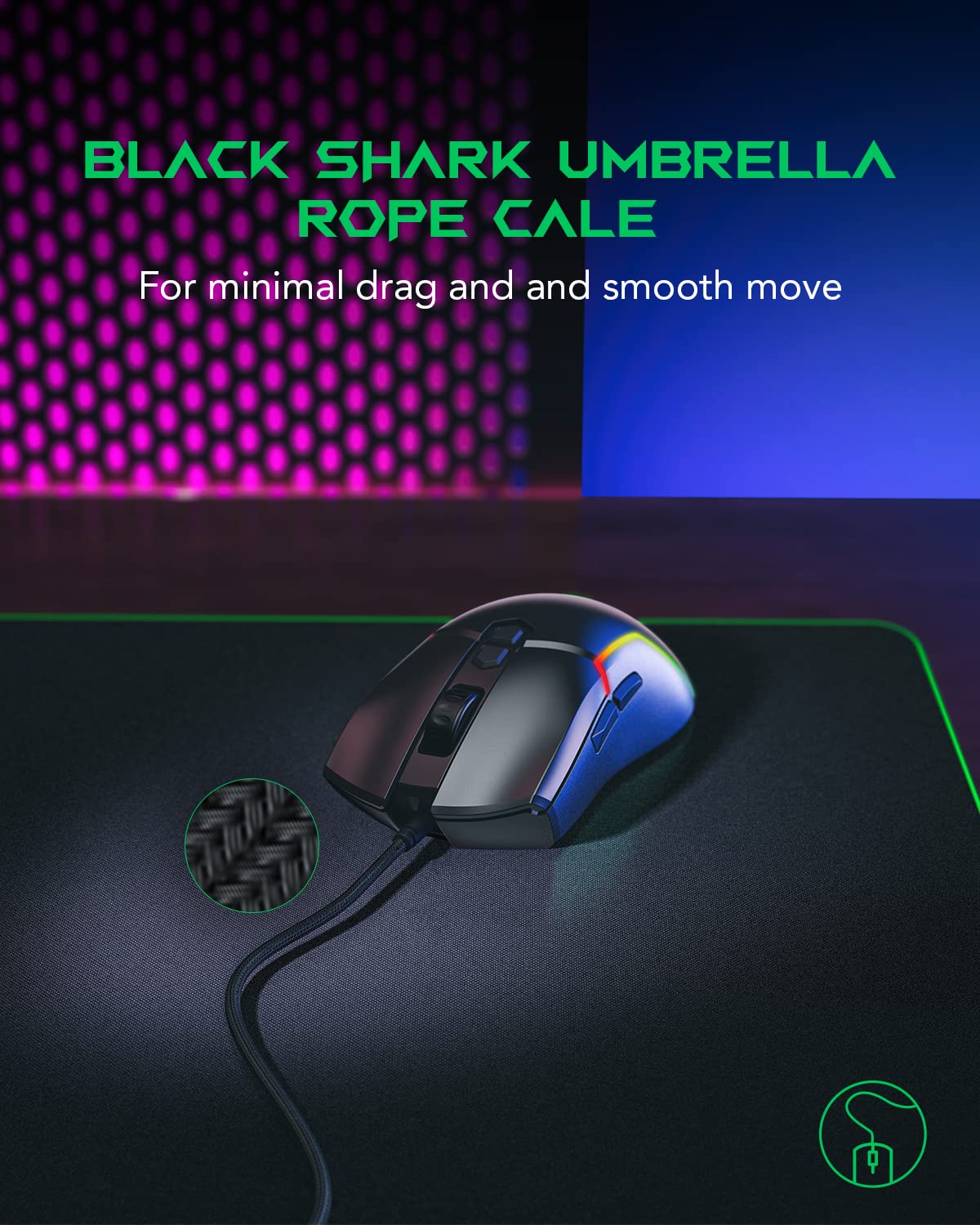 Black Shark Gaming Mouse Wired, USB Computer Ergonomic Mouse with 7 Adjustable DPI Up to 10,000, 7 Programmable Buttons, 5 Modes RGB Backlight, Optical Gamer Mice for Windows PC Laptop Mac