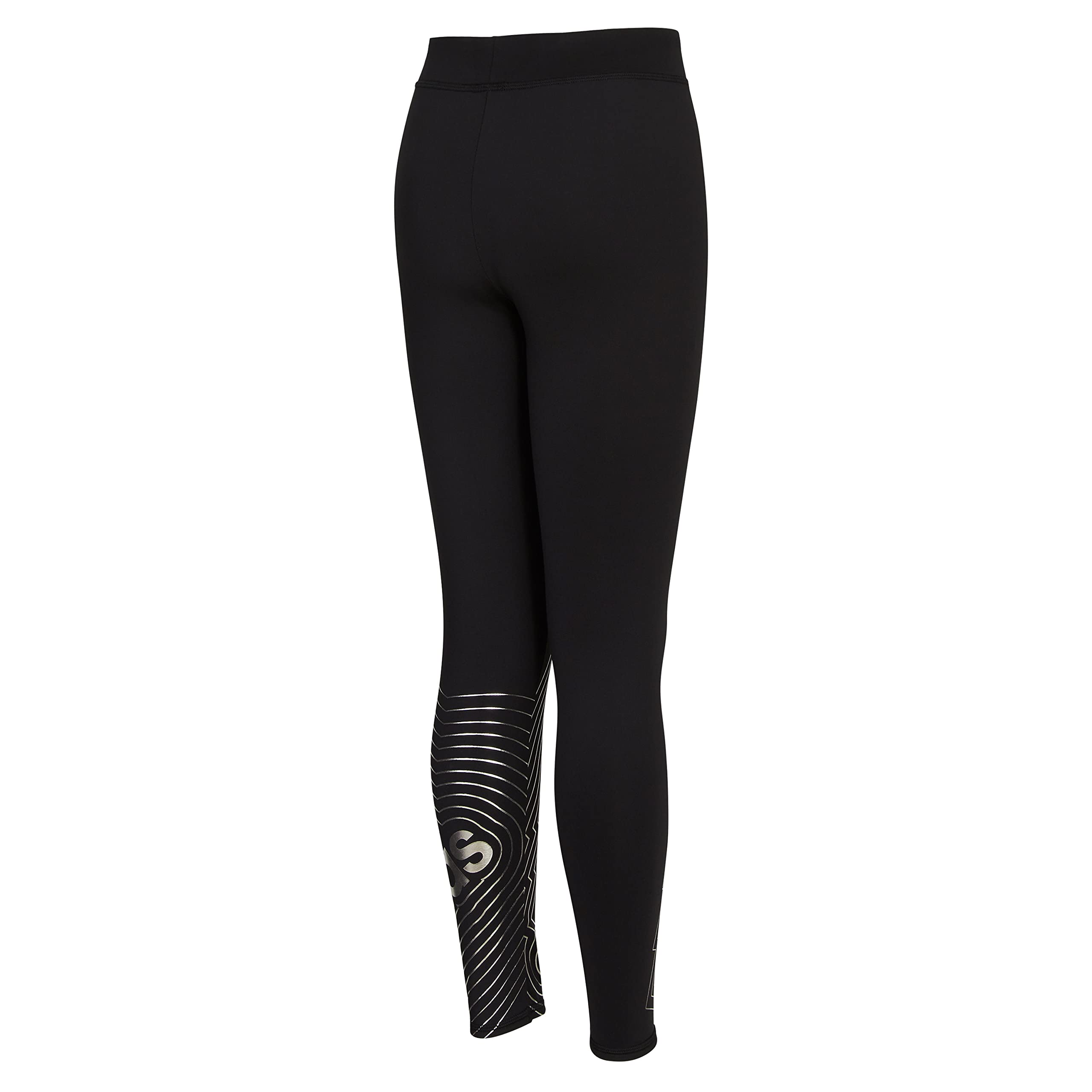 adidas girls Glam Graphic Tights Pants, Black With Silver, Large US