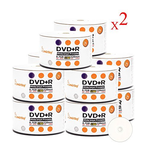 Smart Buy 1000 Pack DVD+R 4.7gb 16x White Printable Inkjet Blank Media Record Disc, 1000 Disc 1000pk
