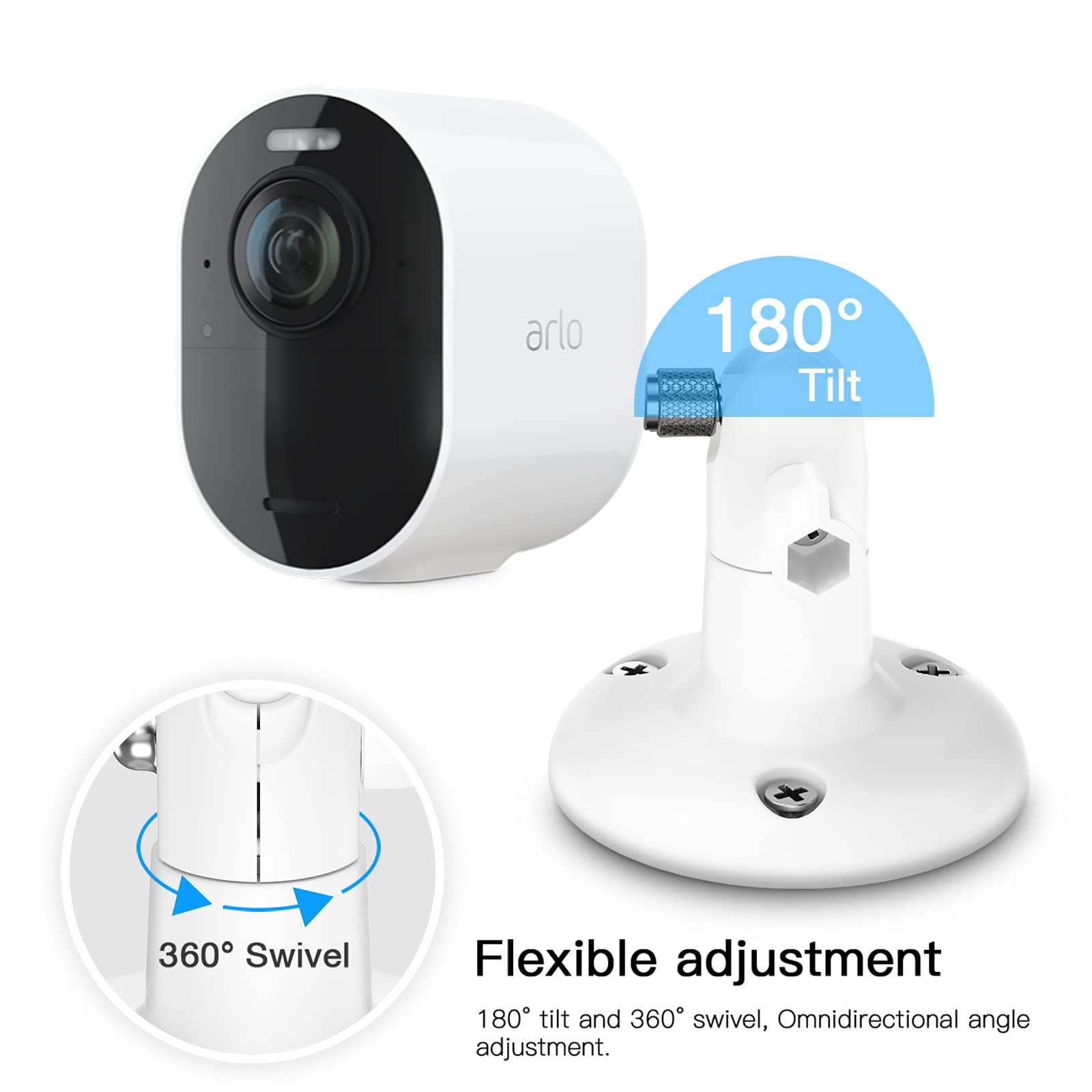 Adjustable Camera Mount Elecguru Stable and Sturdy Compatible with Ar lo Pro/Pro 2/Pro 3/Pro 4/Ultra/Ultra 2/Essentials, Ring Stick Up Cam Battery, EU fy Cam E/2C and Wy ze Cam Pan,2 Pack. (White)