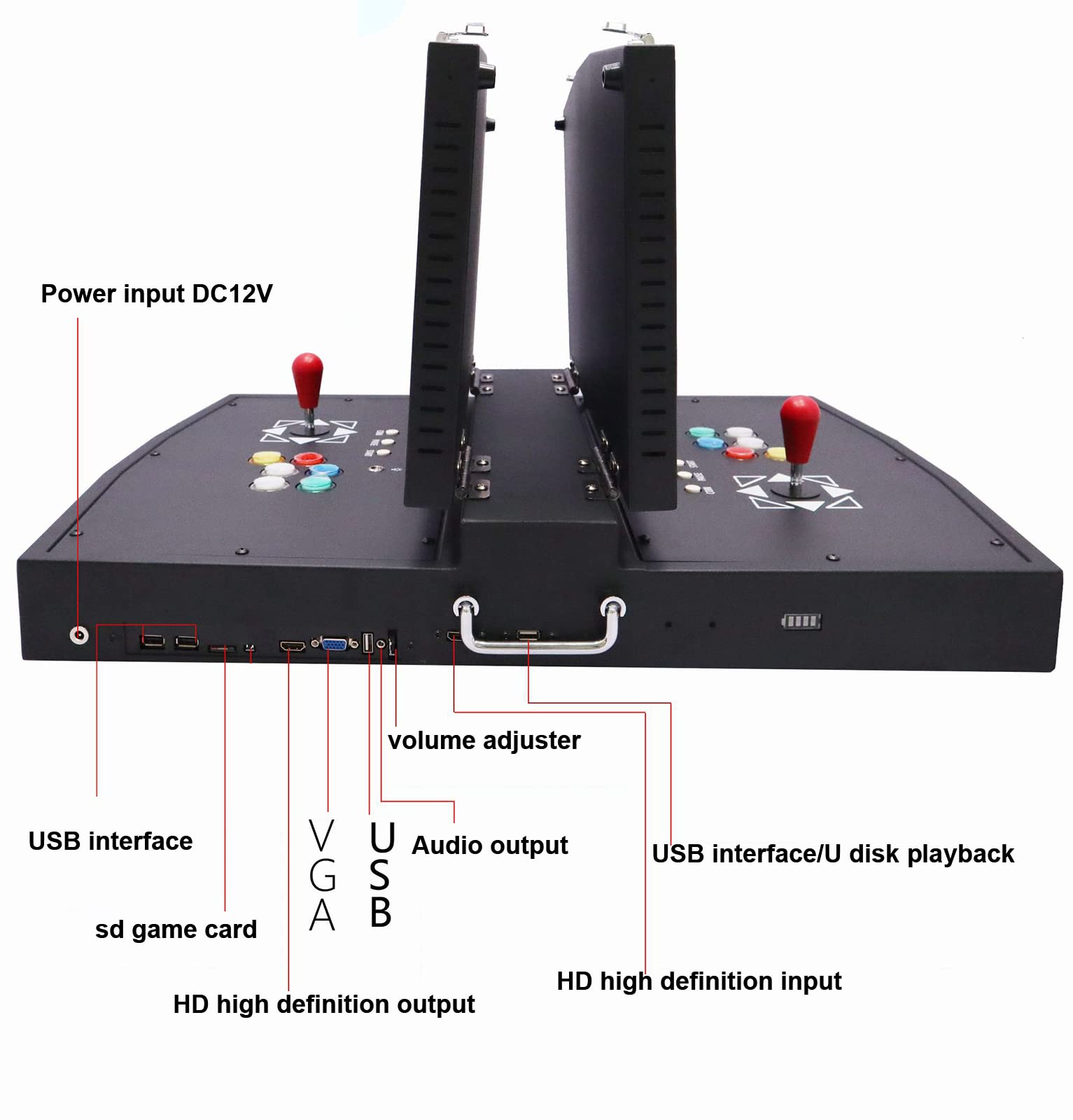 RSTJ-Wjf Multifunction Arcade Game Machine with 18.5 Inch Double Monitor, HD Video Game Console with 8000+ Games Support HDMI VGA Output, 2~4 Players Online Game
