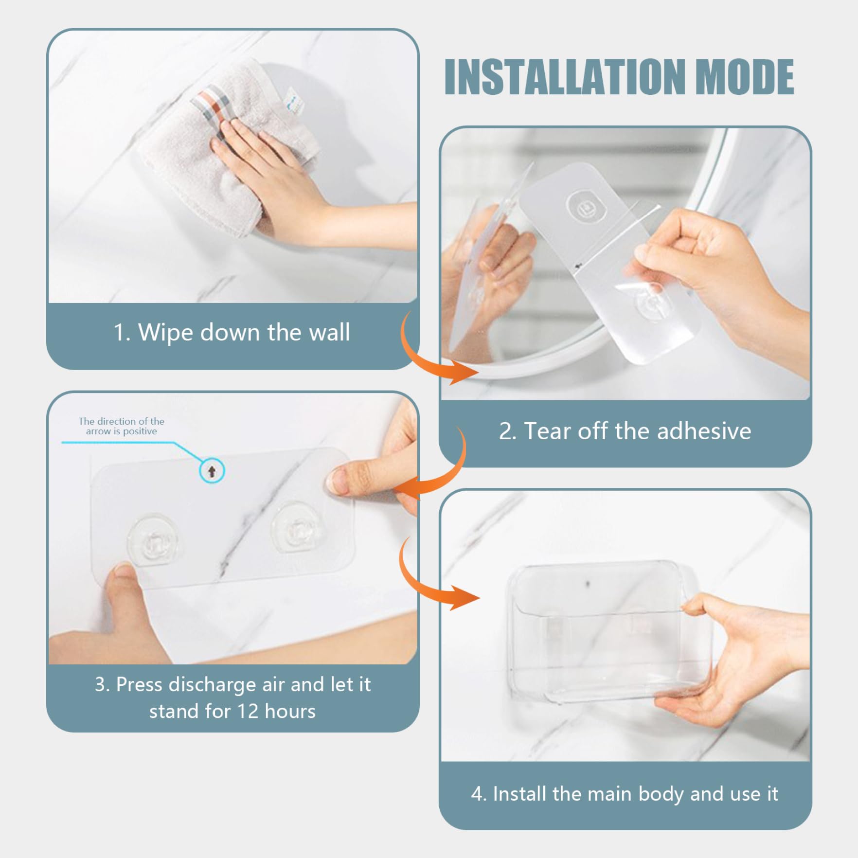 Bathroom Wall Organizer, 7.1x3.2x4.7 Clear Plastic Adhesive Shelf, Cabinet Door Organizer with Drain Hole, Punch Free Storage Racks for Bathroom, Small, Cabinet Door Organizer