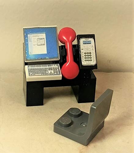 CUSTOM TOYS & HOBBIES INC Building Bricks Businessman Lawyer Office Setup- Premium Quality Office Table Desktop Computer, Keyboard, Telephone & Chair. Holiday Birthday Gift for Kids