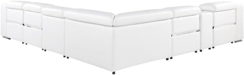 BlackJack Furniture Ibero 7-Piece Italian Leather Sectional Reclining Sofa Set with 4 Power Recliners, Adjustable Headrests, USB and Wireless Phone Charger, and Console Storage, White