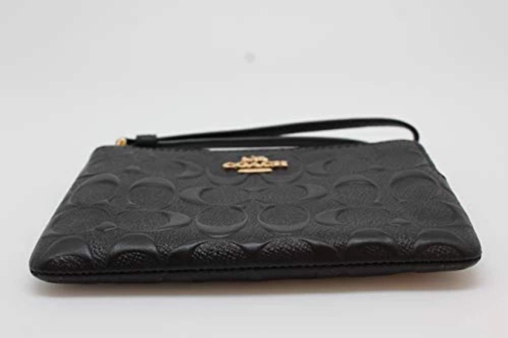 Coach Signature Embossed Leather Corner Zip Wristlet Clutch Black F30049