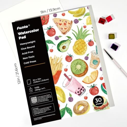 Funto Watercolor Paper Pads, 9x12, 140lb/300gsm, 30 Sheets Each, Cold Pressed, Acid-Free Heavyweight Art Paper for Painting, Drawing