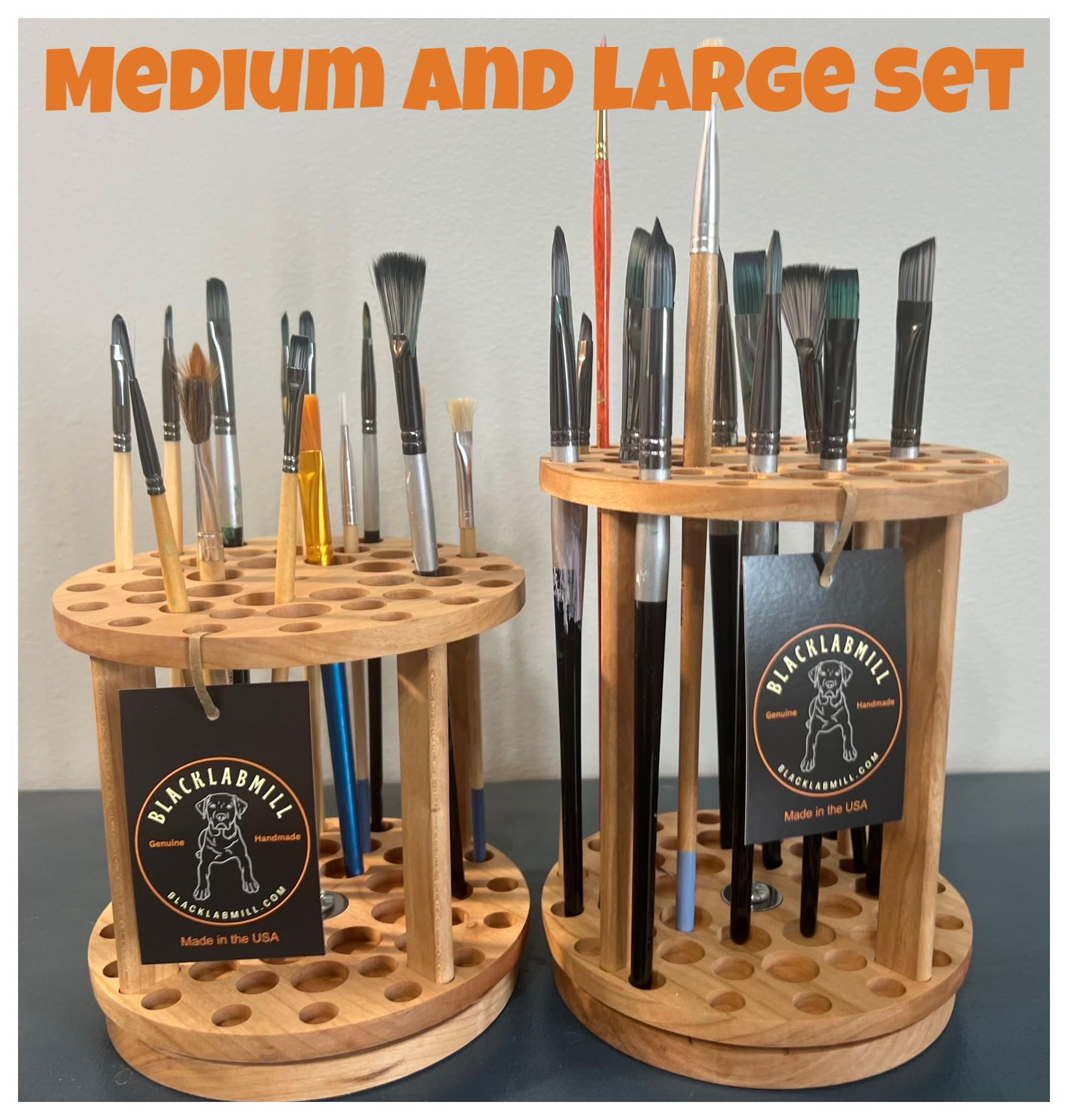 BlackLabMill Paintbrush Holder Set - Handmade Paint Brush Holder Rotating paint brush Organizer β Large Capacity Brush Organizer for Arts and Crafts