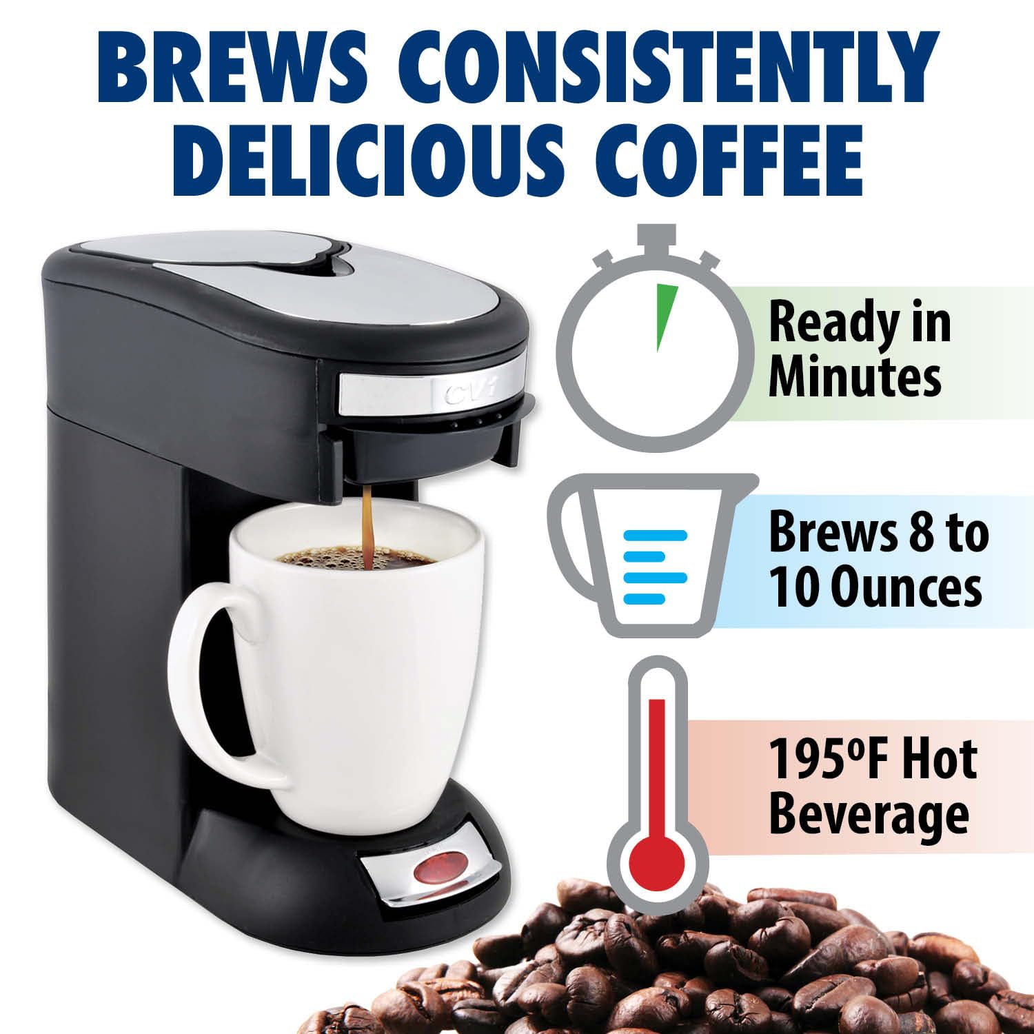 Café Valet Single Serve Coffee Maker, Brews 10 Ounces of Coffee or Hot Water, Compatible Coffee Packs