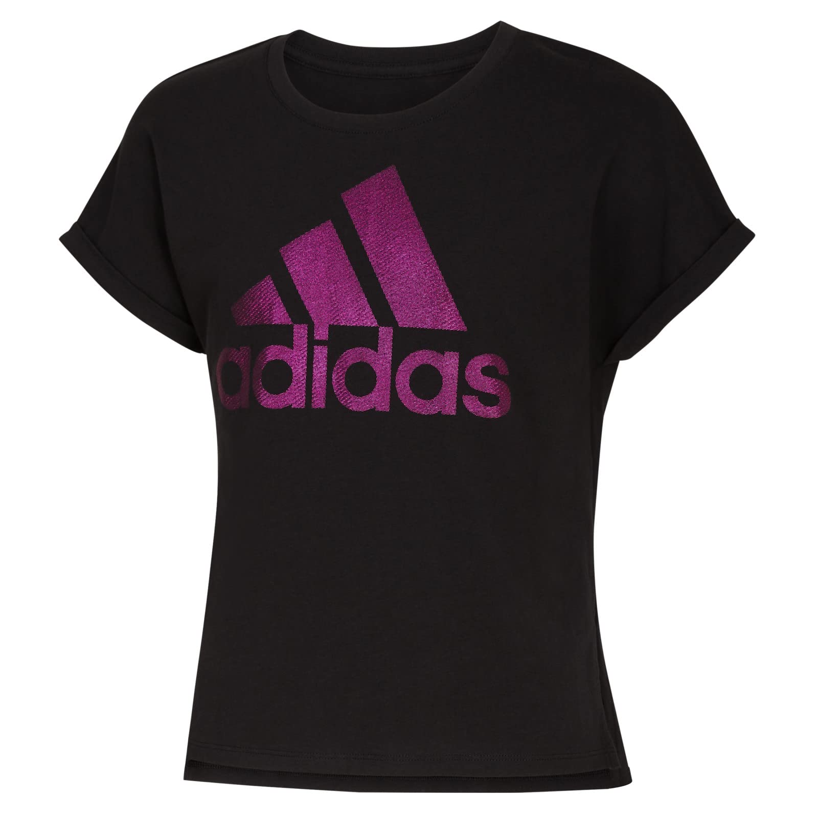 adidas Girls' Short Sleeve Side Slit Tee T-Shirt (X-Large, Black with Purple)