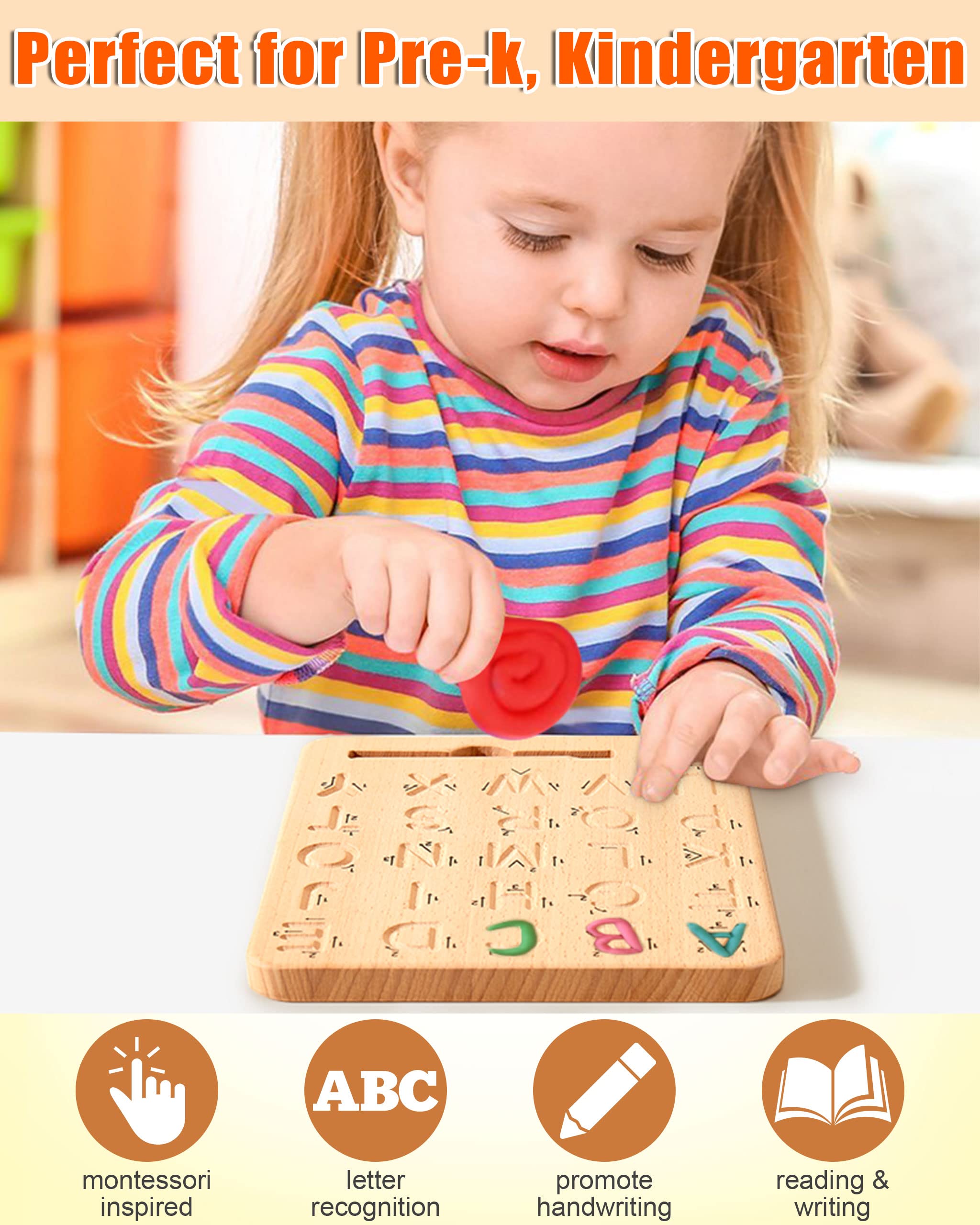 RUIZHUO Wooden Alphabet Tracing Board, Double-Sided Wood Letters Tracing Tool Learning to Write ABC Educational Montessori Toys Game Gift