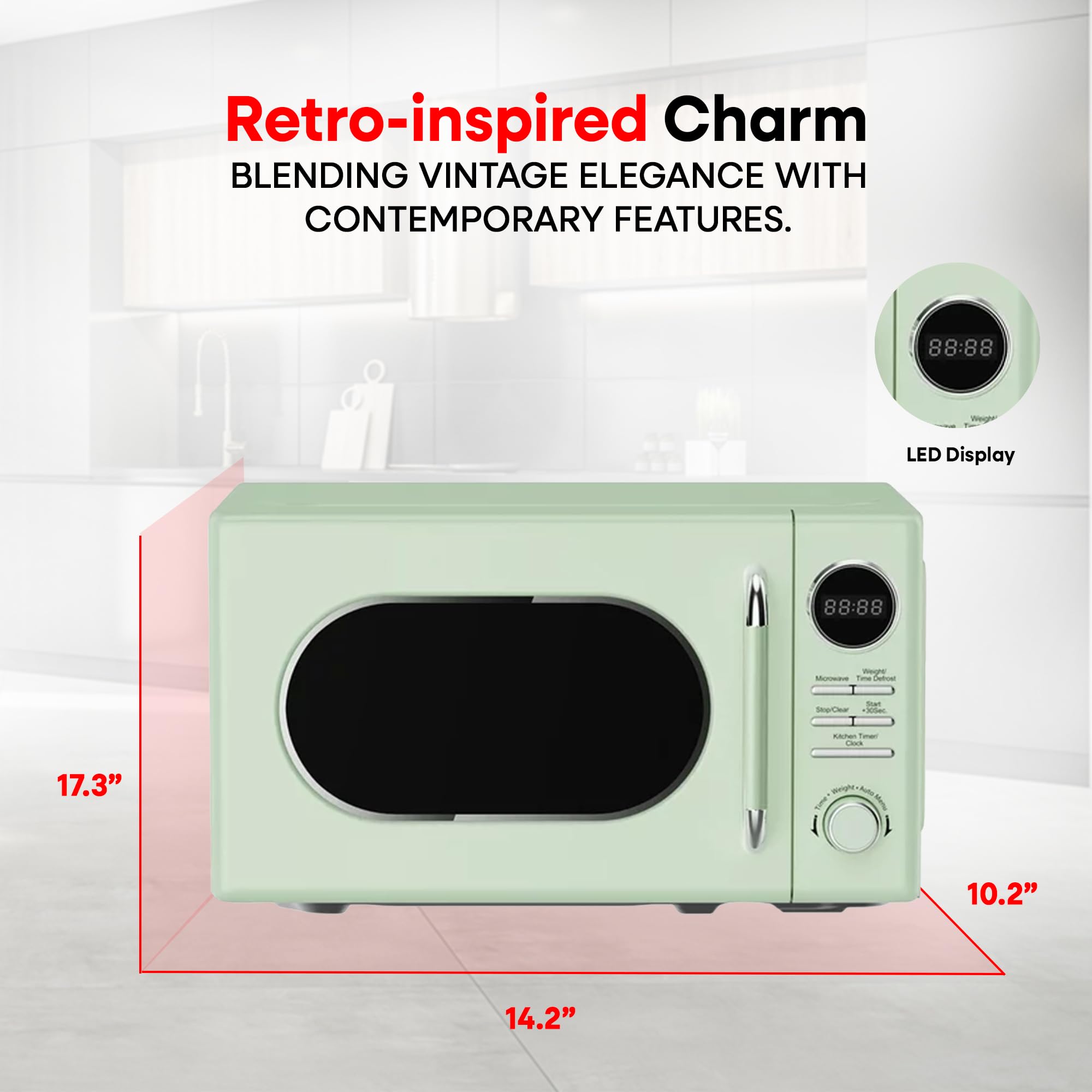 Magic Chef 0.7 Cubic Feet 700 Watt Classic Retro Touch Countertop Microwave with 10 Power Levels, 9 Auto Cook Menus, and Glass Turntable, Black