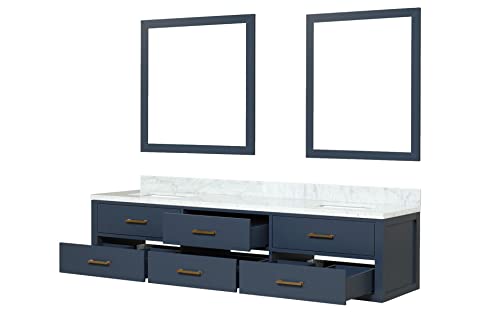 Bell+Modern Tuckerton 80 in W x 22 in D Blue Double Bath Vanity, Carrara Marble Top and Mirror