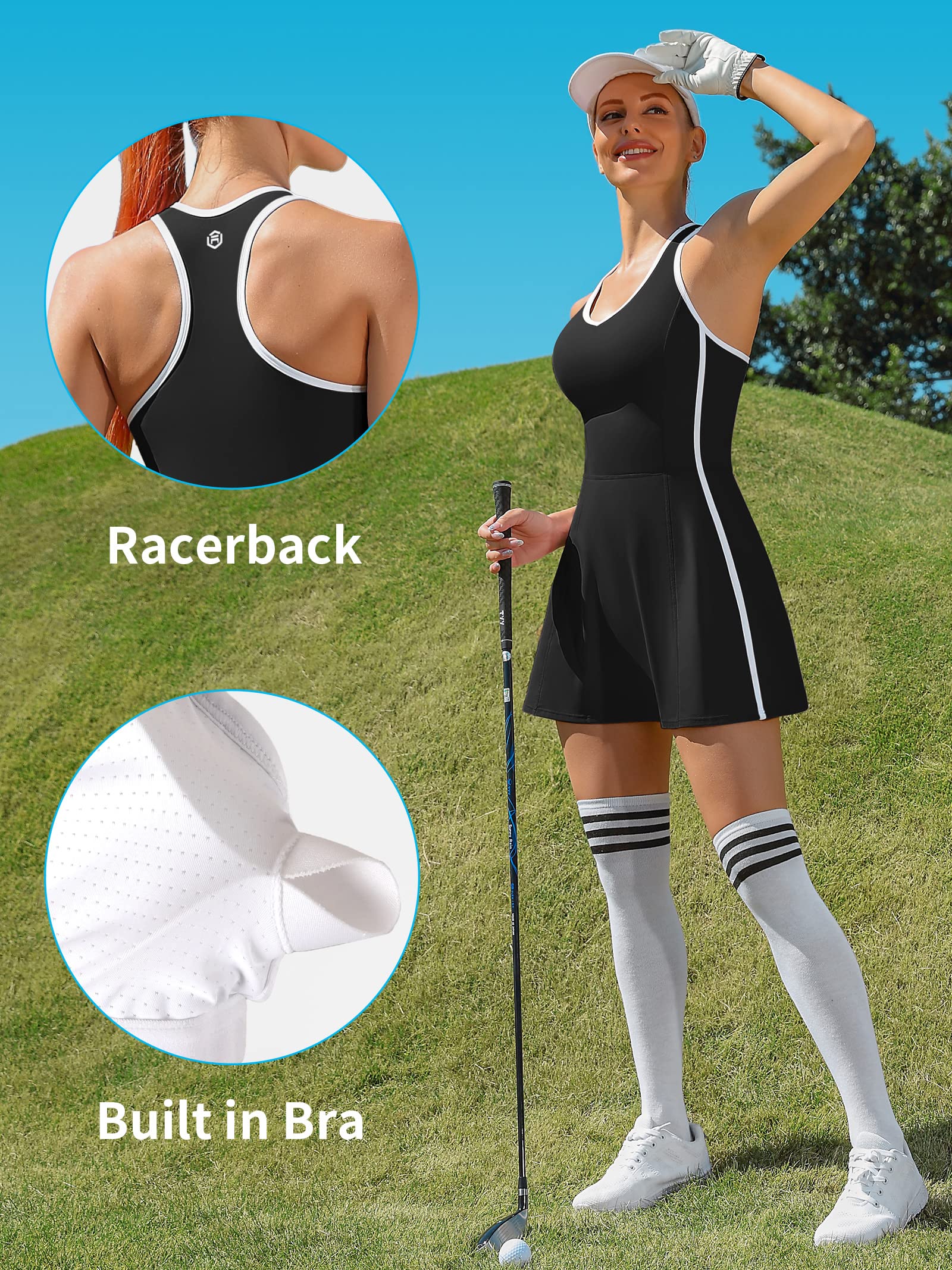 ATTRACO Women Tennis Dress with Shorts Underneath and Bra Athletic Workout Dress Sleeveless for Golf Exercise Red