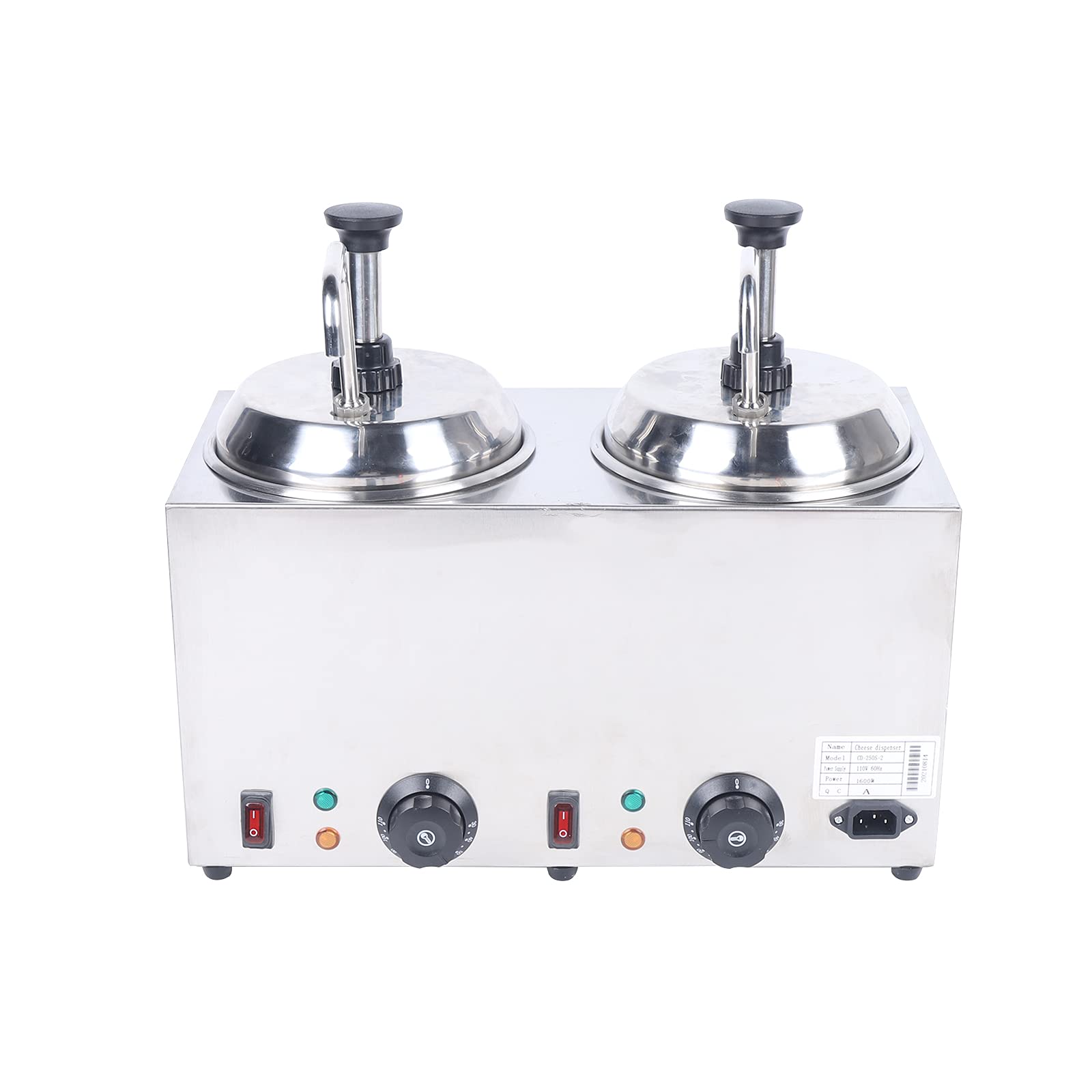Cheese Dispenser with 2 Pumps 2 x 2L Electric Nacho Cheese Sauce Warmer 30-110℃ Hot Fudge Warmer Dispenser 1600W Jam Heat Preservation Machine