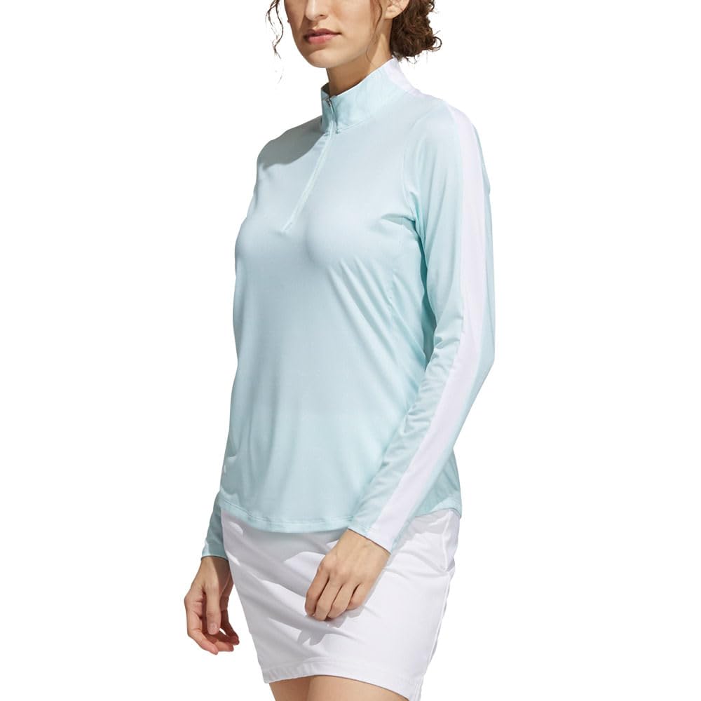 adidas Golf Women's Standard Sun Protection Printed Primegreen Long Sleeve Golf Shirt, White/Halo Mint, L