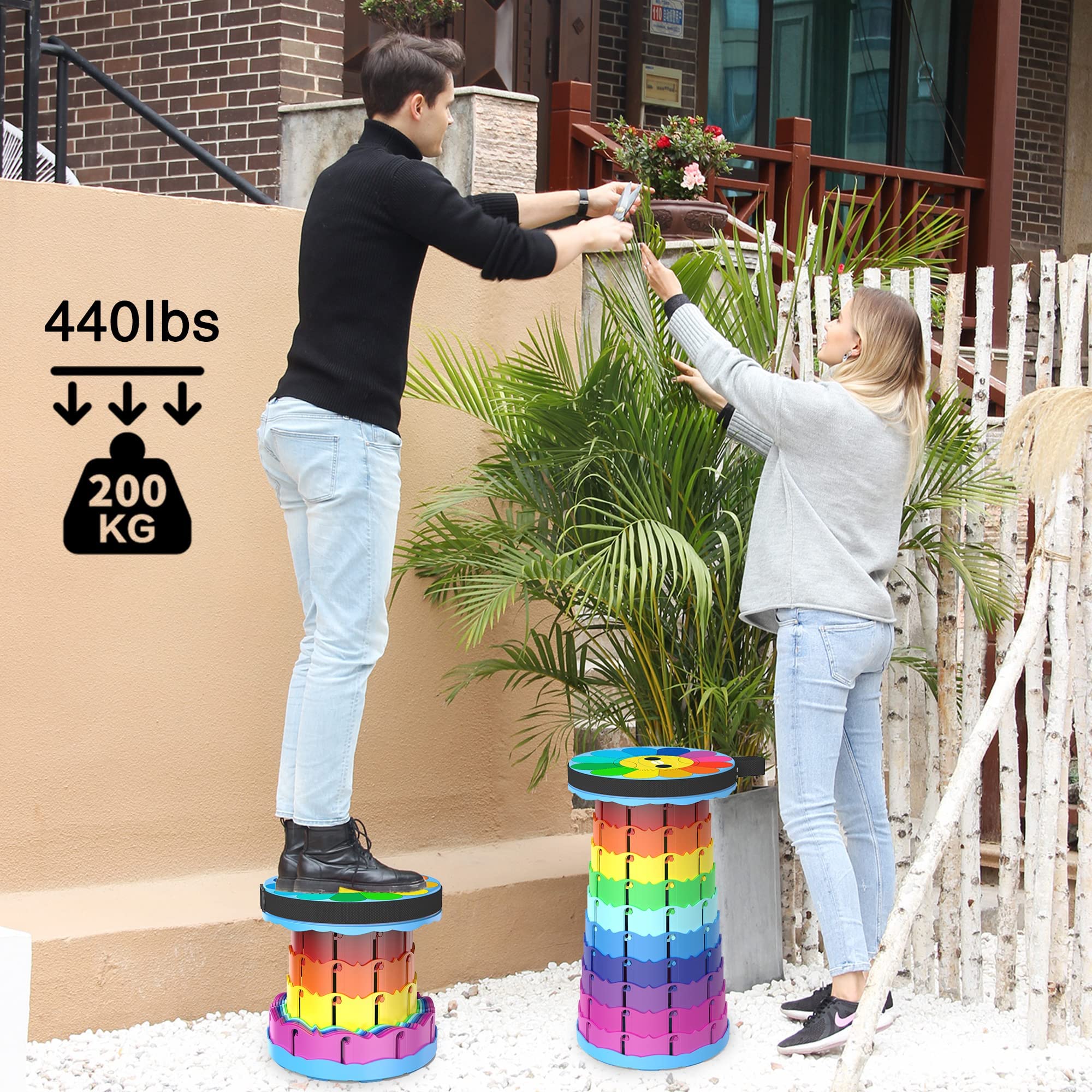 ALEVMOOM Upgraded Portable Collapsible Folding Stool with Cushion Retractable Telescoping Stool for Adults Sturdy Capacity 440lbs Camping Stool for Outdoor Hiking Garden BBQ with Bag,Carabiner