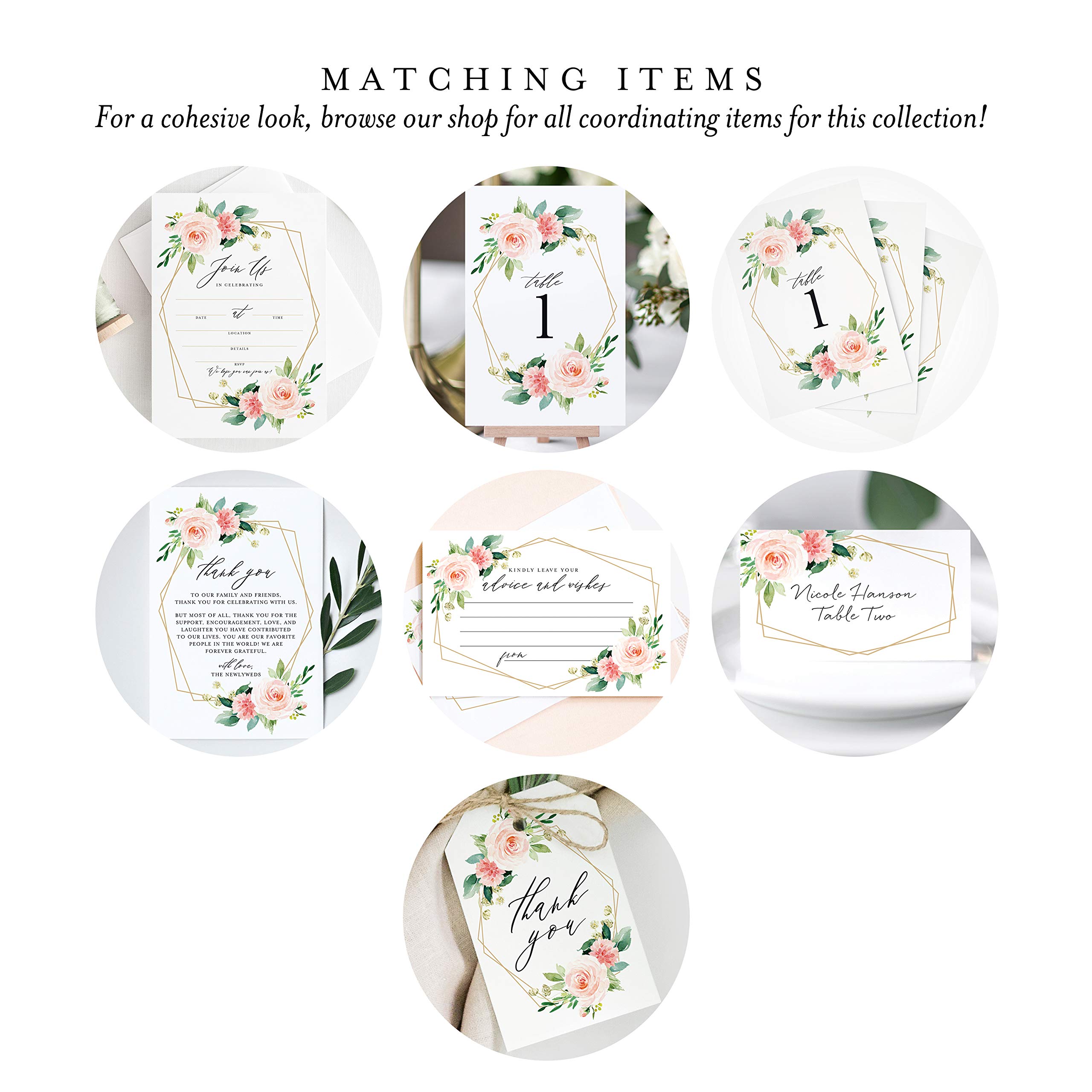 Bliss Collections Table Numbers, Geometric Floral, Double-Sided Cards Plus Head Table Card for Your Wedding, Reception, Anniversary, Birthday Party or Celebration, 4"x6" (1-25 Plus Head Table Card)